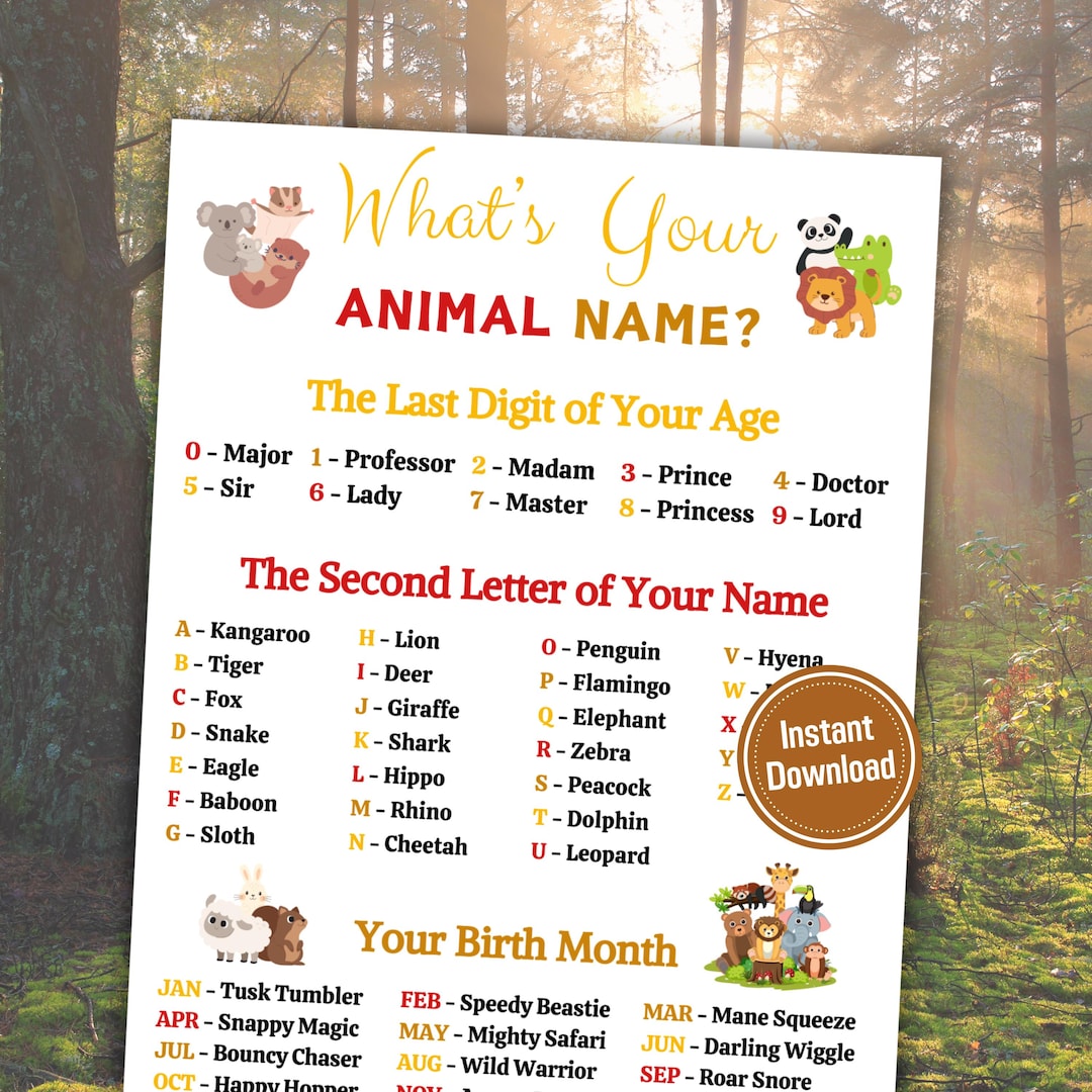 What's Your Animal Name Game | Printable Animal Name Generator ...