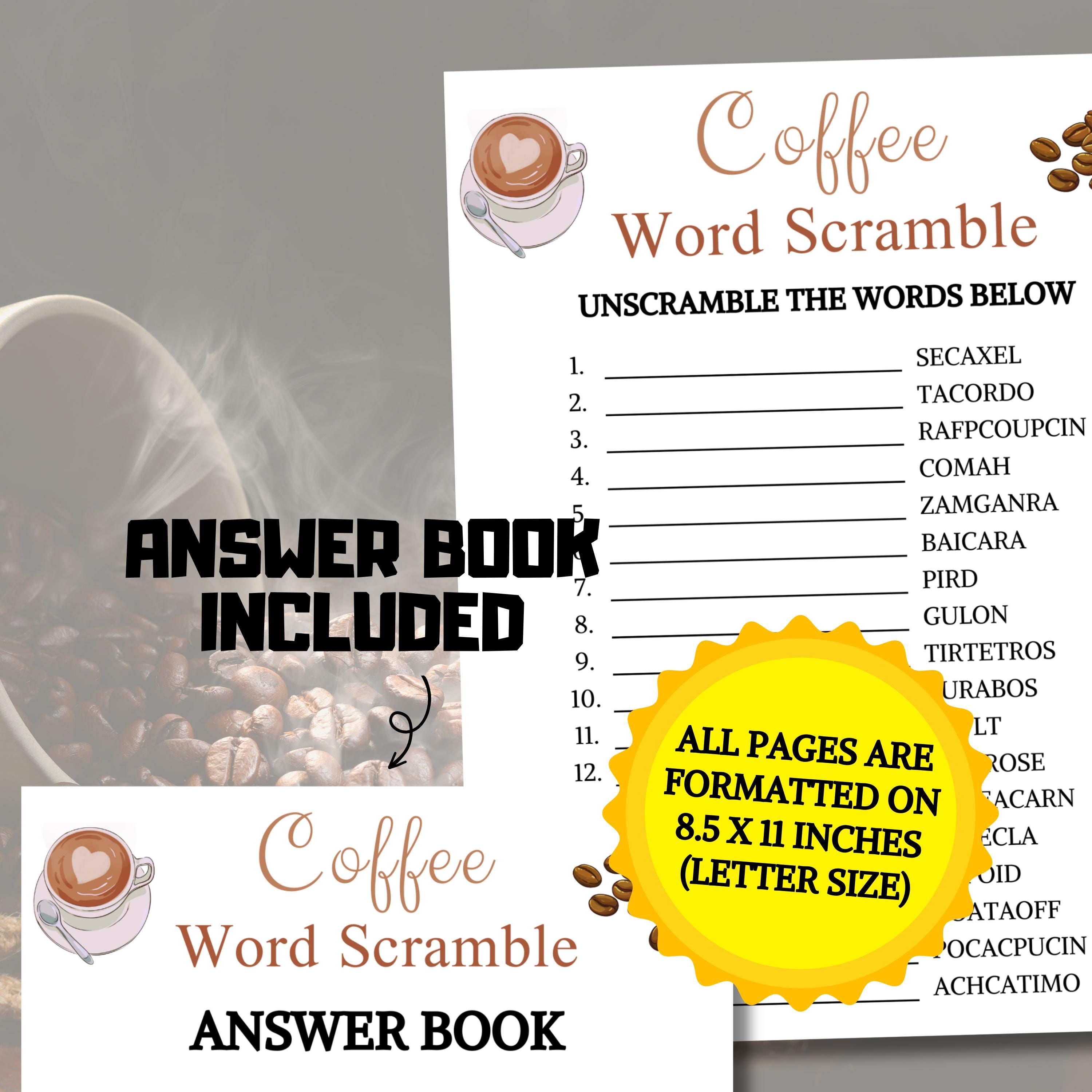 Coffee Word Scramble Game | Printable Coffee Tasting Party Games ...