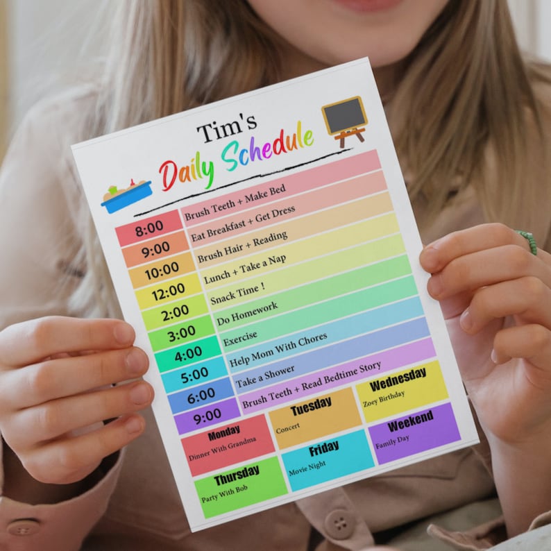 Kids Fillable Daily Schedule Rainbow Color, Daily Routine ...