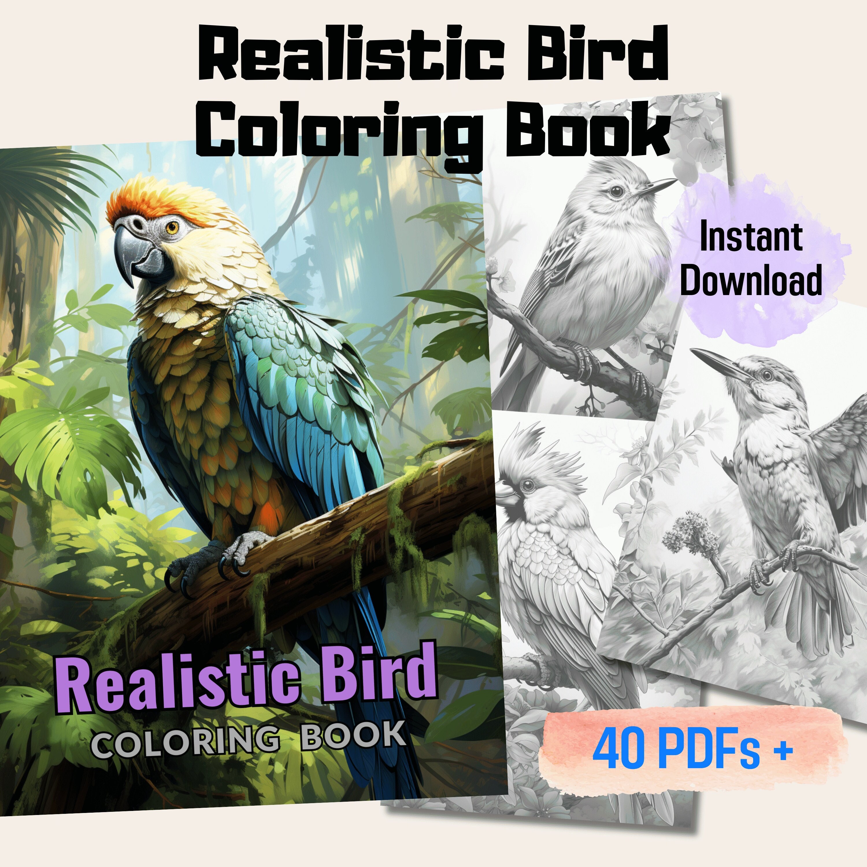 20 Realistic Bird Grayscale Coloring Book, 20 Detailed Designs for All ...