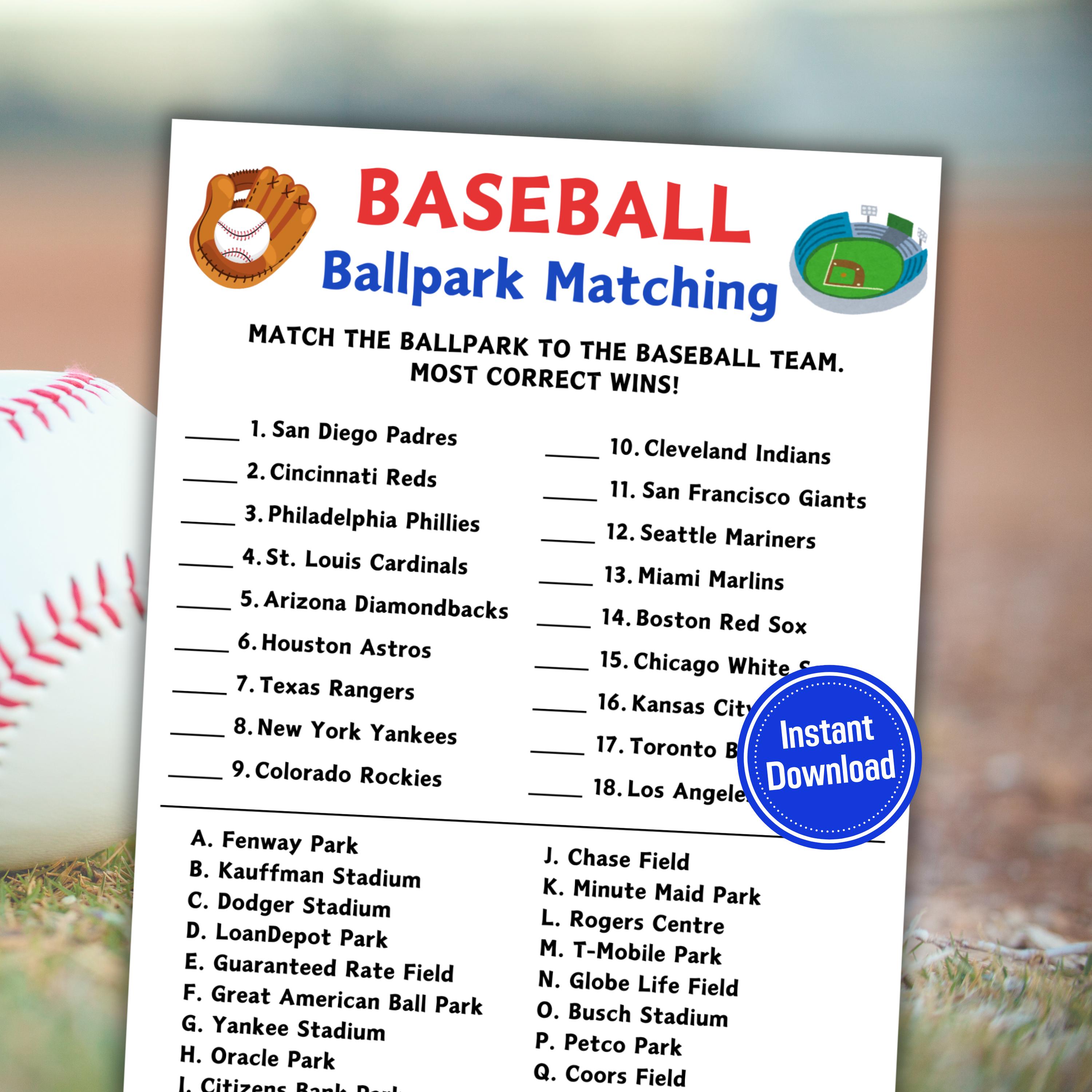 Baseball Ballpark Matching Game | Printable Baseball Trivia Game ...