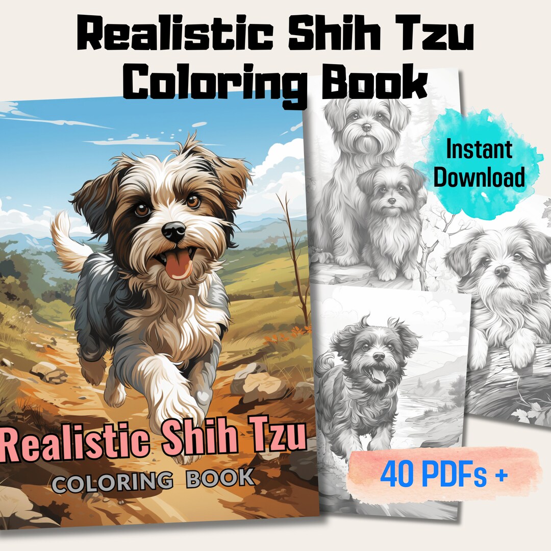 Realistic Shih Tzu Coloring Book, Shih Tzu Grayscale Coloring 20 Pages ...