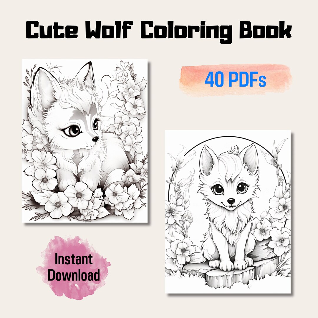 20 Cute Baby Wolf Grayscale Coloring Page Book Adorable Wolf - Etsy
