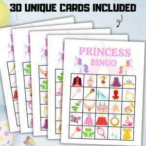 30 Princess Bingo Game | Birthday Bingo Cards for Princess | Birthday ...