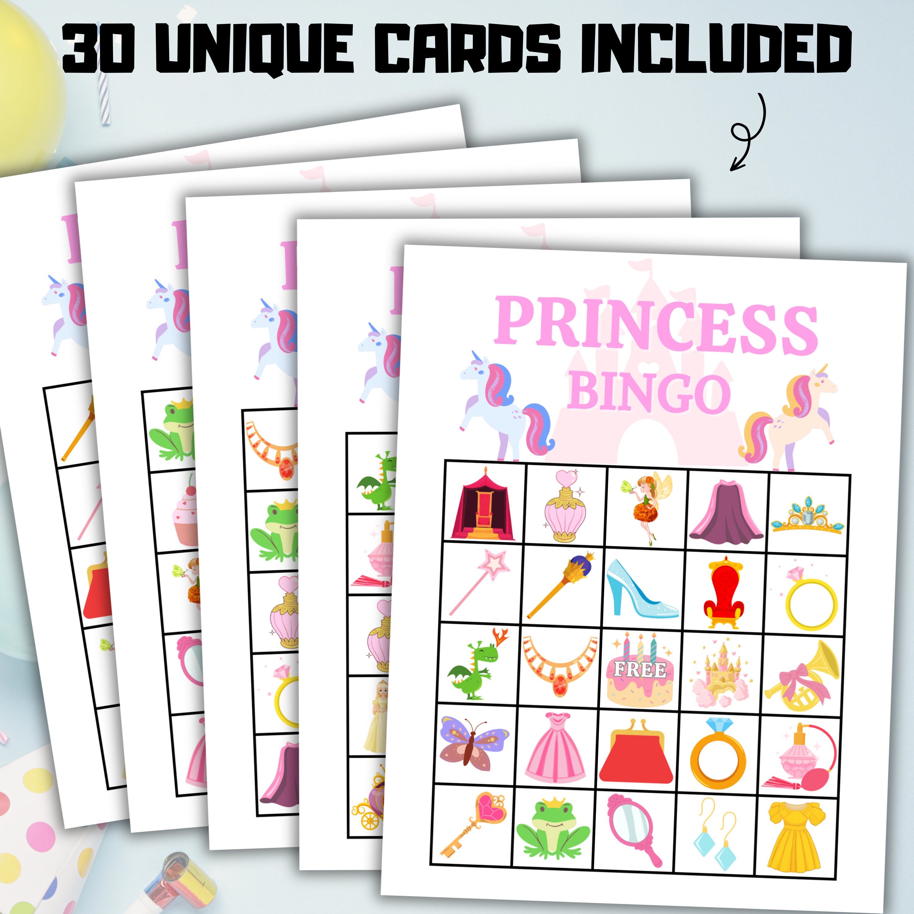 30 Princess Bingo Game Birthday Bingo Cards for Princess Birthday Party ...