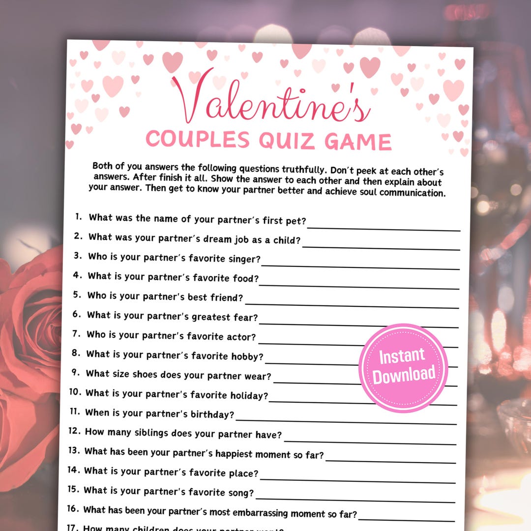 Valentine's Day Couples Quiz Game | Valentine's Activities for Couples ...