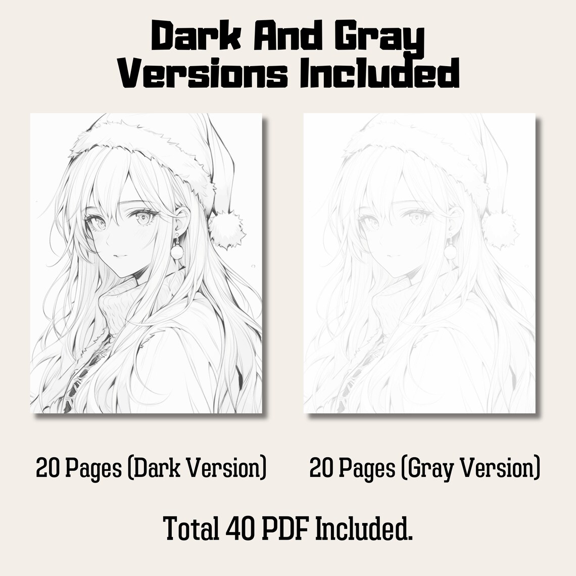 20 Pages Christmas Girl Coloring Book, Delightful Christmas Girl ...