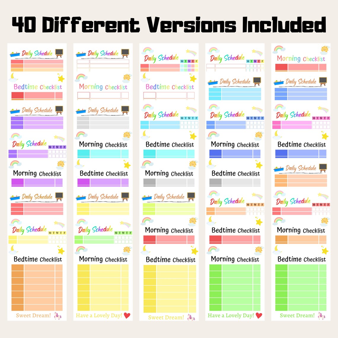 Editable Kids Morning/bedtime Checklist Bundle All Color Set, Kids ...