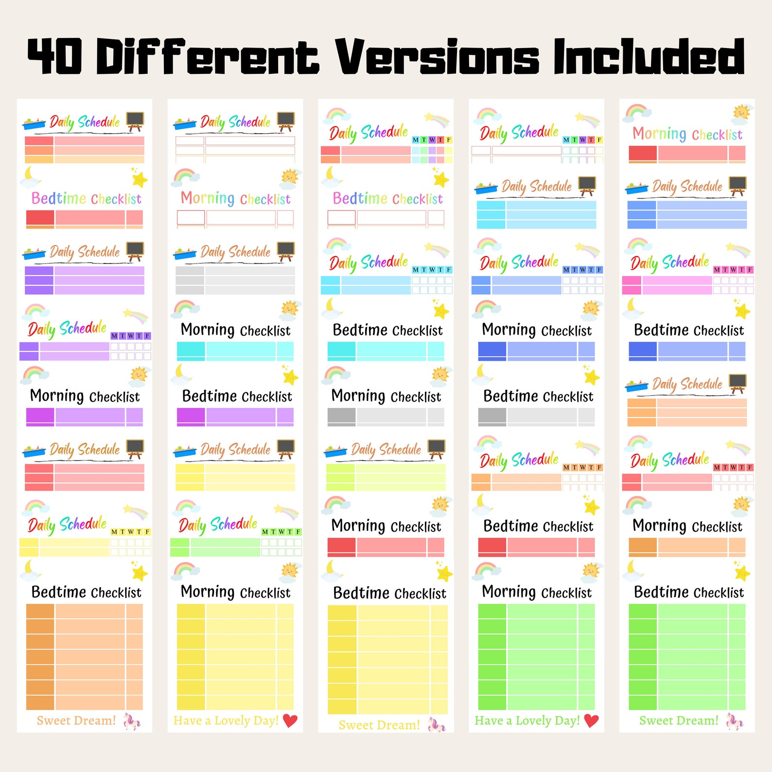 Editable Kids Morning/bedtime Checklist Bundle All Color Set, Kids ...