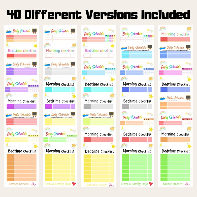Editable Kids Morning/bedtime Checklist Bundle All Color Set, Kids ...