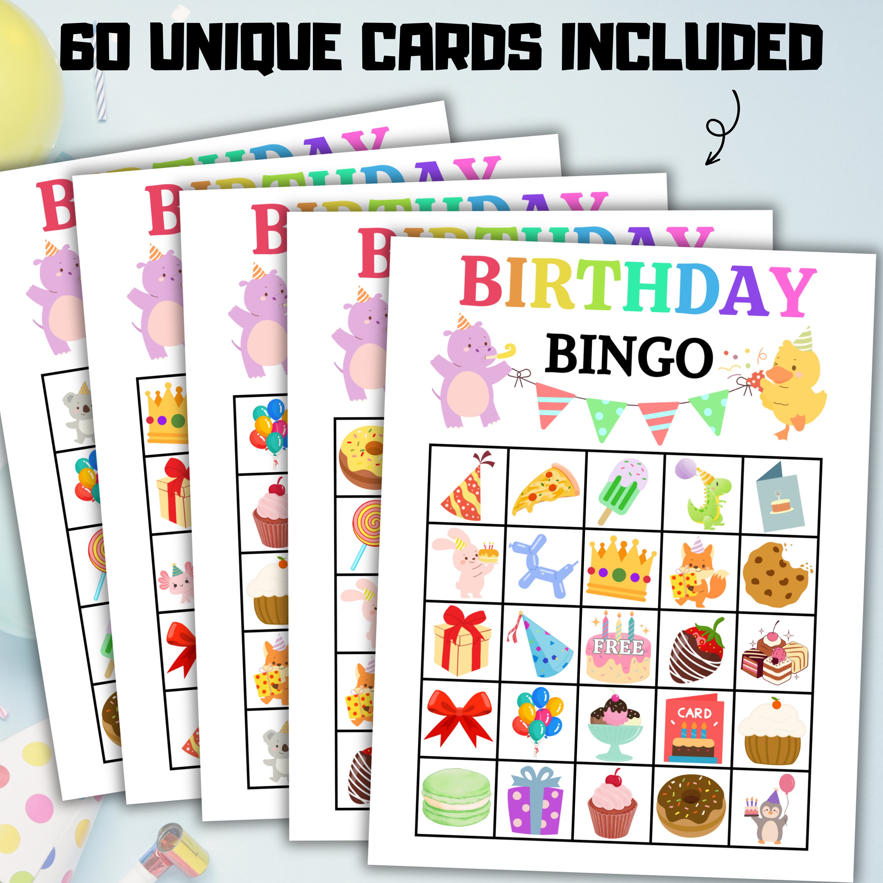 60 Birthday Bingo Game Birthday Party Activities and Games for All Ages ...