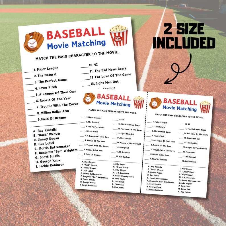 Baseball Movie Matching Game | Baseball Movie Match up Trivia Game ...