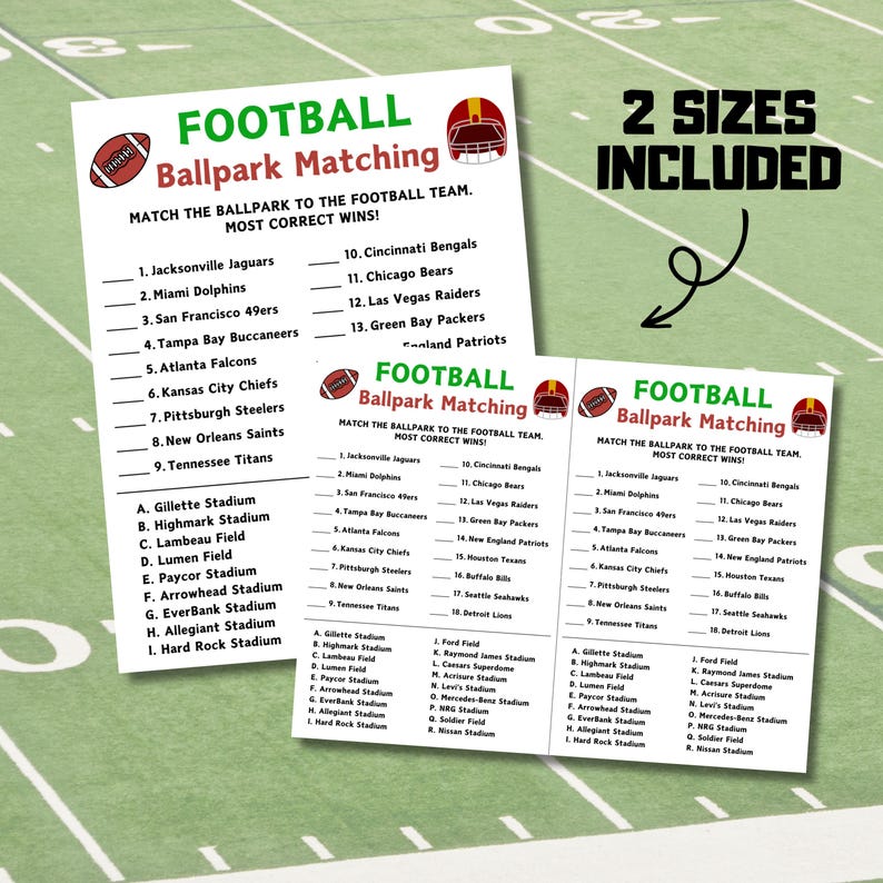 Football Ballpark Matching Game | American Football Ballpark Match up ...