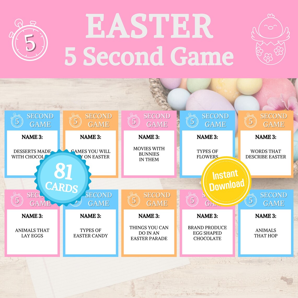 Easter 5 Second Game | Printable 5 Sec Easter Party Game | Spring ...