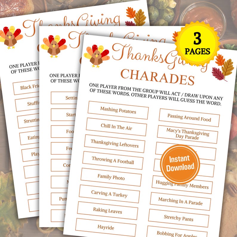 Thanksgiving Charades Game | Printable Friendsgiving Games ...