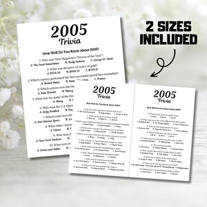 2005 Trivia Game | Printable 21th Birthday Party Game | Born in 2005 ...