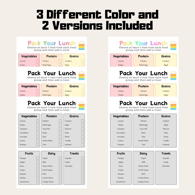 Pack Your Lunch Checklist Rainbow Color | Kids Healthy Lunchbox ...