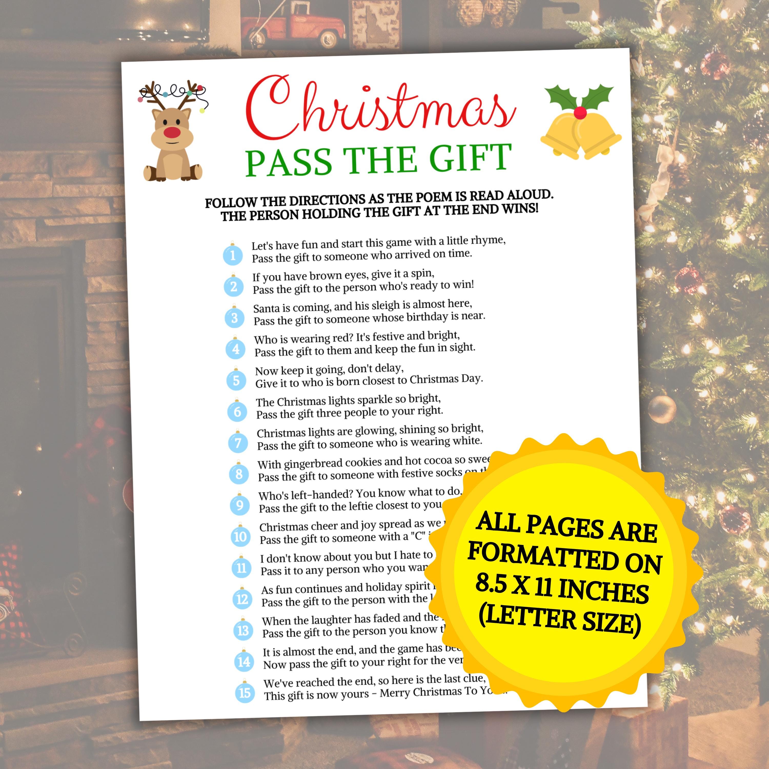 Christmas Pass the Gift Game | Christmas Party Pass the Prize Poem ...