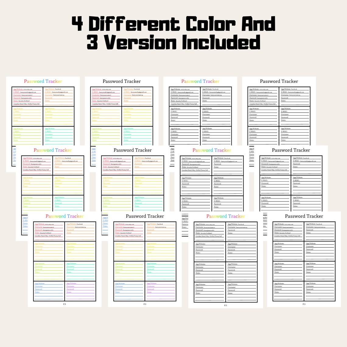 Editable Password Tracker Printable Rainbow Color Password Book ...