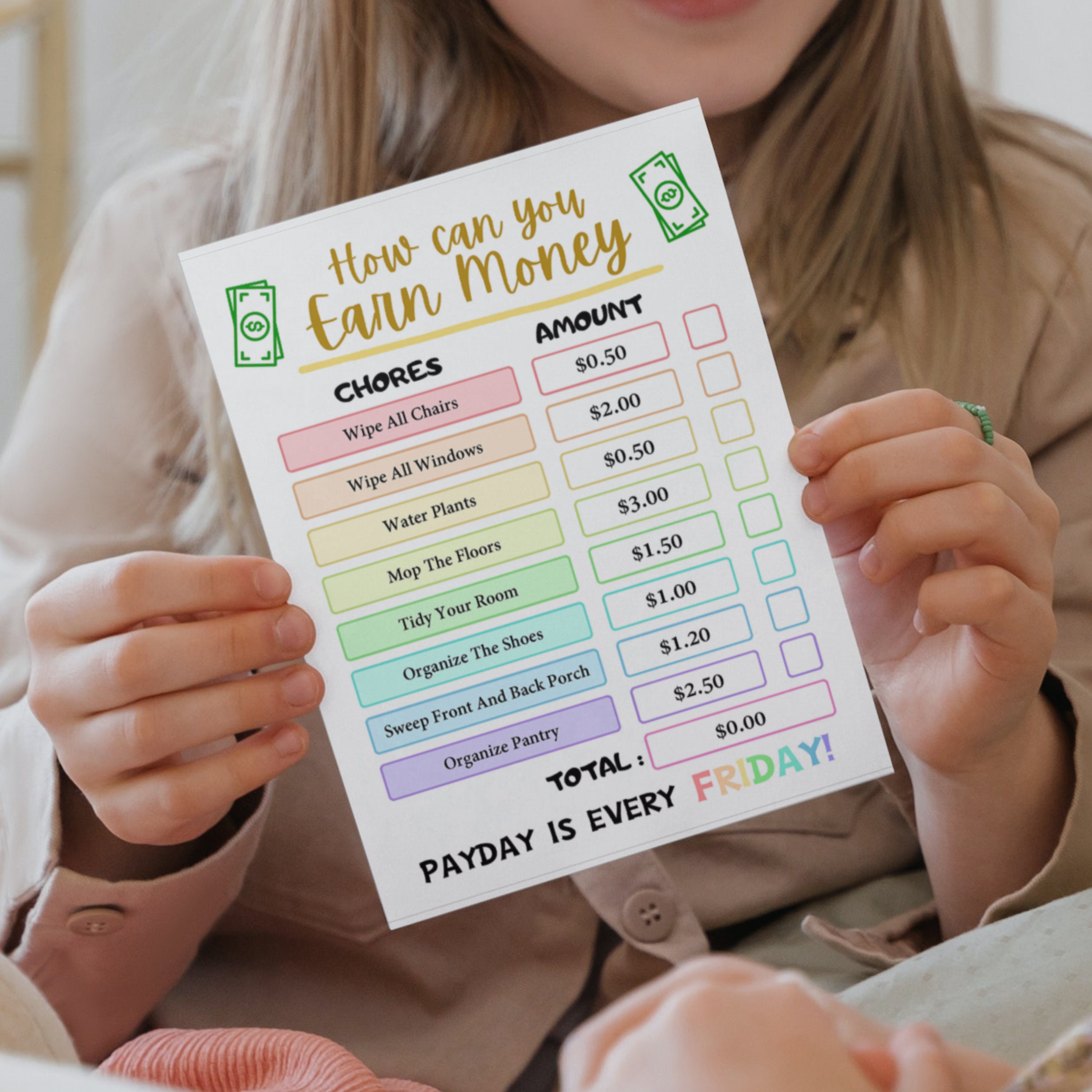 How to Earn Money Chore Chart Printable Editable Responsibility Chart ...