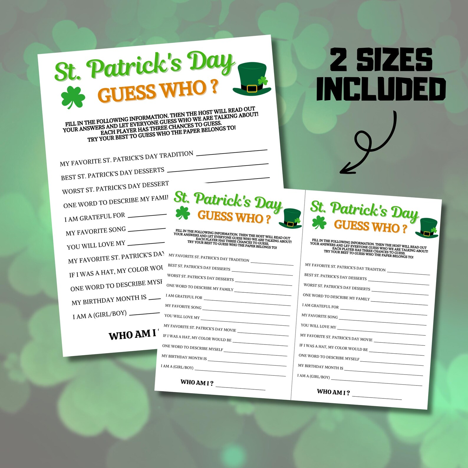 St. Patrick's Day Guess Who Game | Printable St. Patty's Who Am I Game ...
