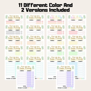 Editable Kids Earn Money Chore Chart All Color Bundle | Editable ...