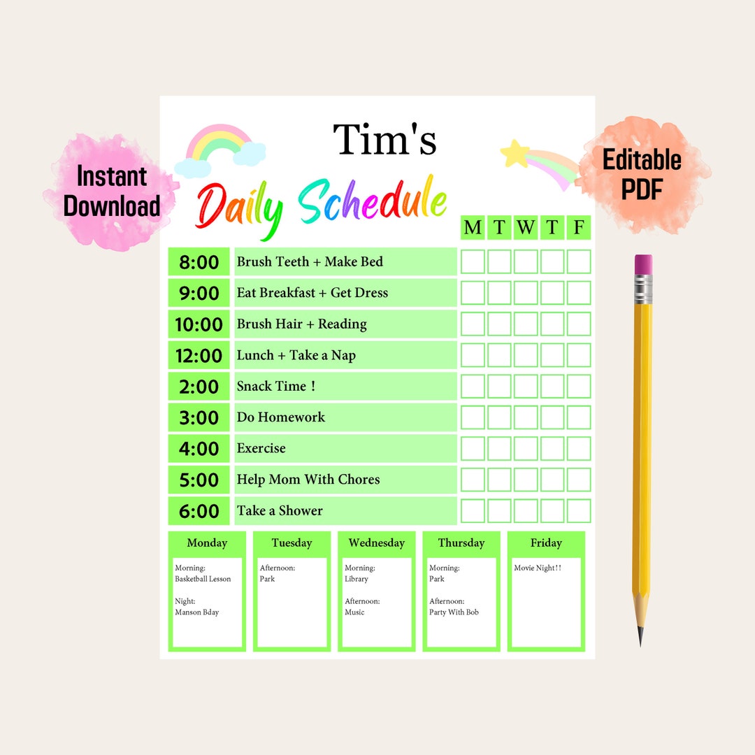 Editable Kids Daily Schedule Warm Color Tone Printable - Etsy