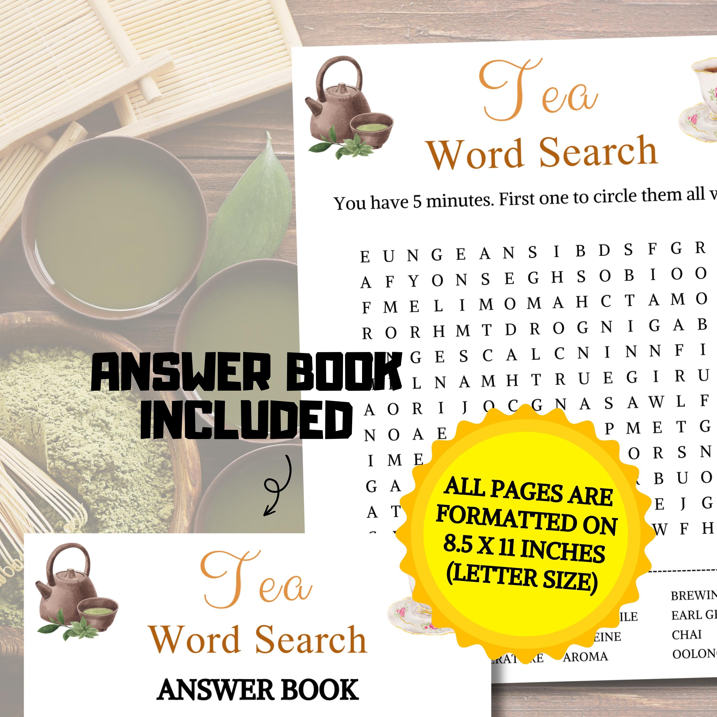Tea Word Search Game | Minimalist Tea Party Word Find Game | Printable ...