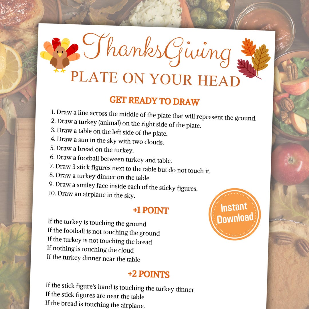Thanksgiving Plate on Your Head Game | Hilarious Friendsgiving Drawing ...