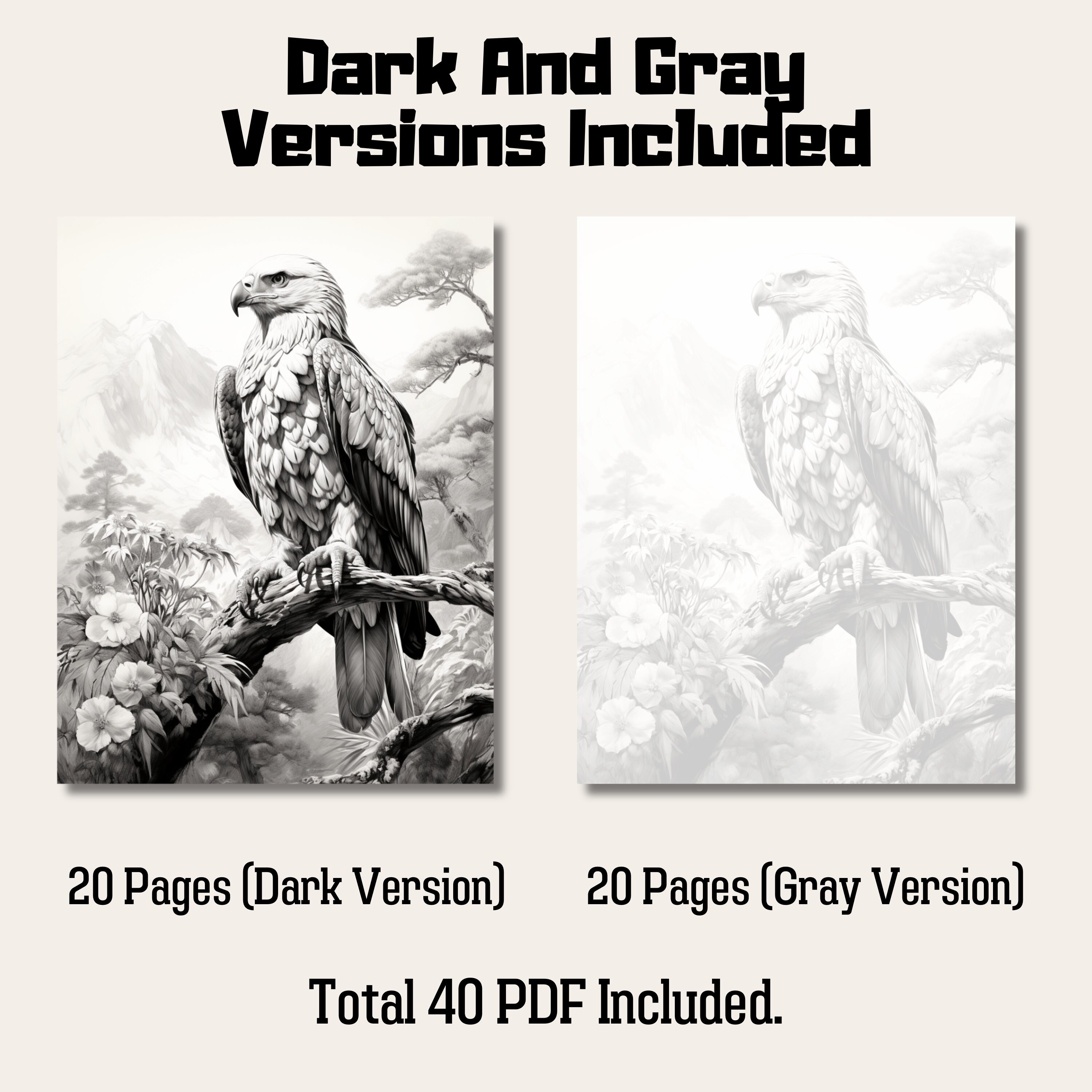 20 Realistic Eagle Grayscale Coloring Book, Fun for Adults and Teens ...