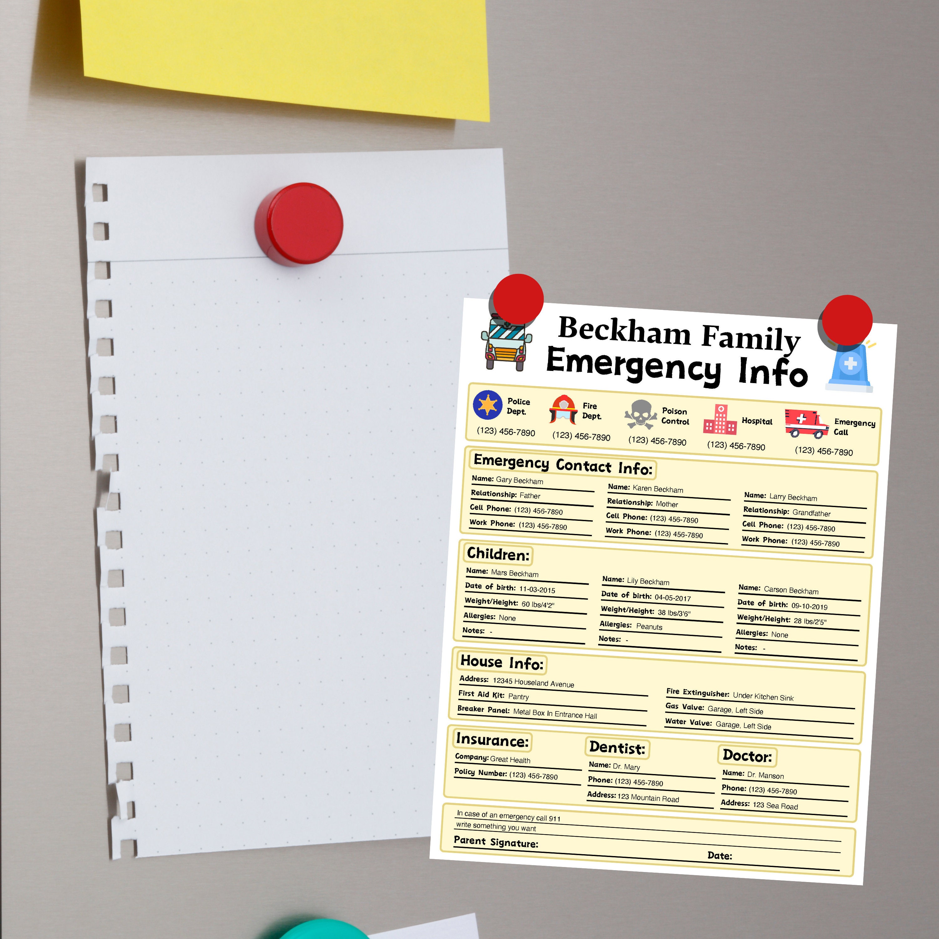 Editable Emergency Information Sheet Bundle All Color Set in Case of ...