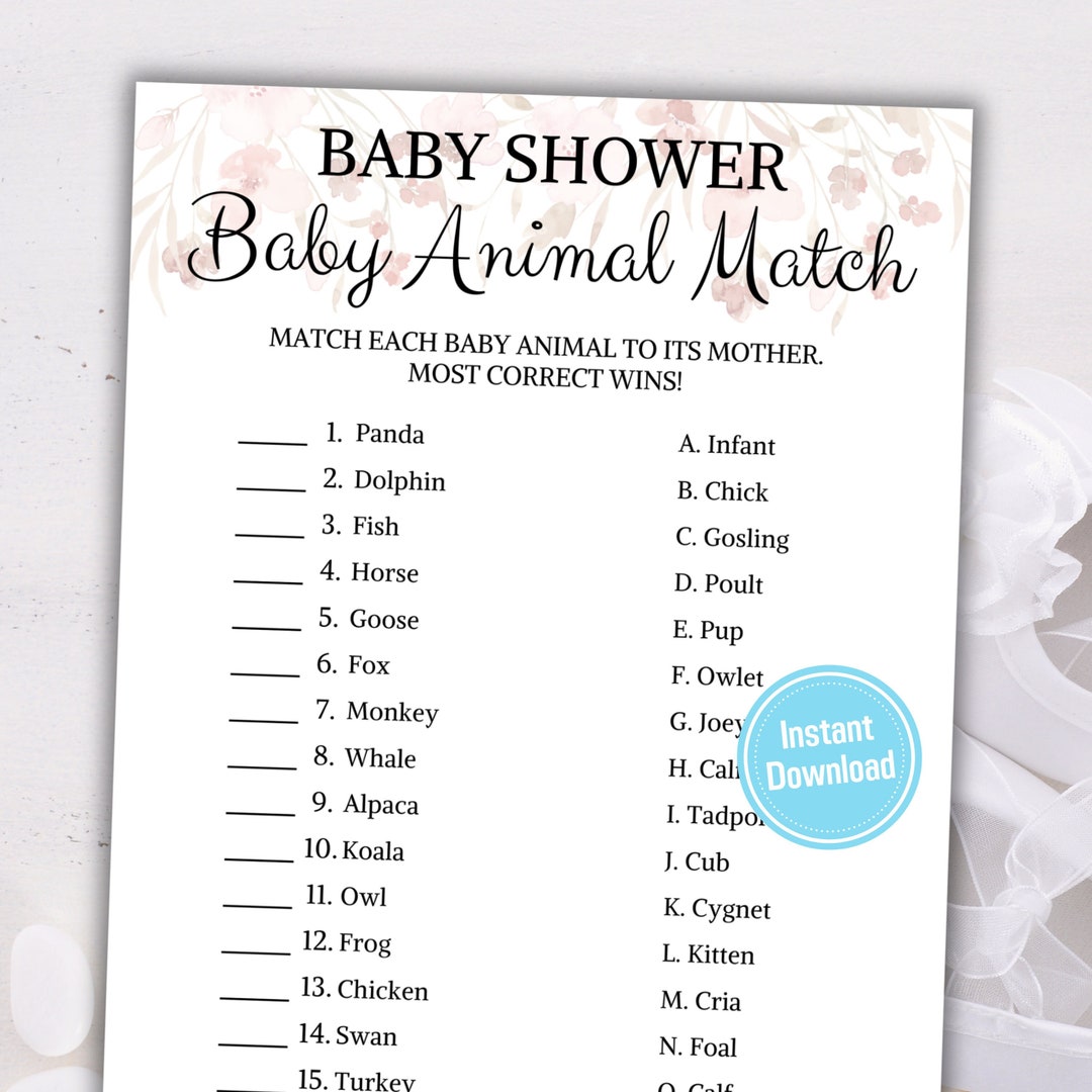 Baby Shower Baby Animal Matching Game | Minimalist Match the Baby ...