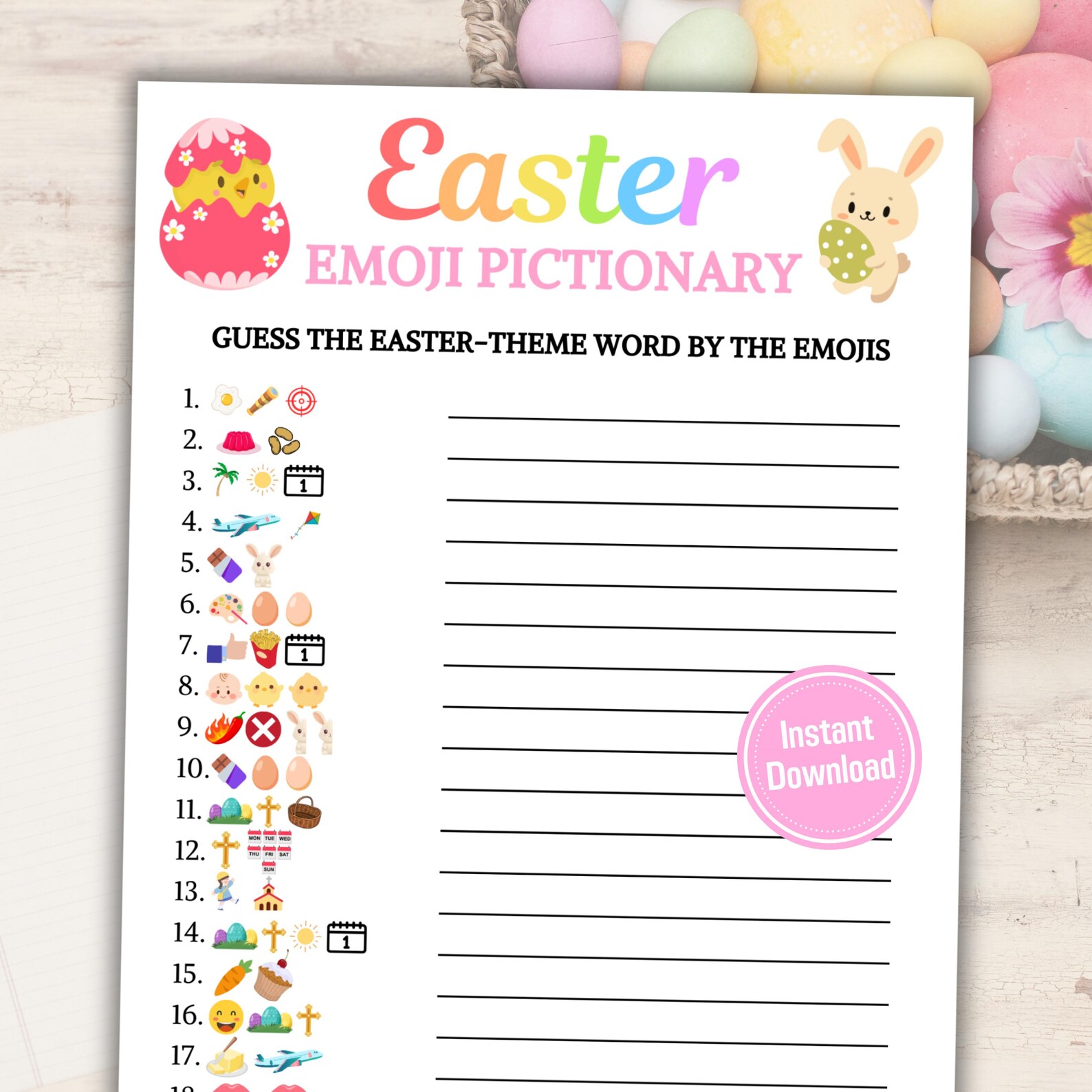 Easter Emoji Pictionary Game | Printable Easter Party Word Game ...