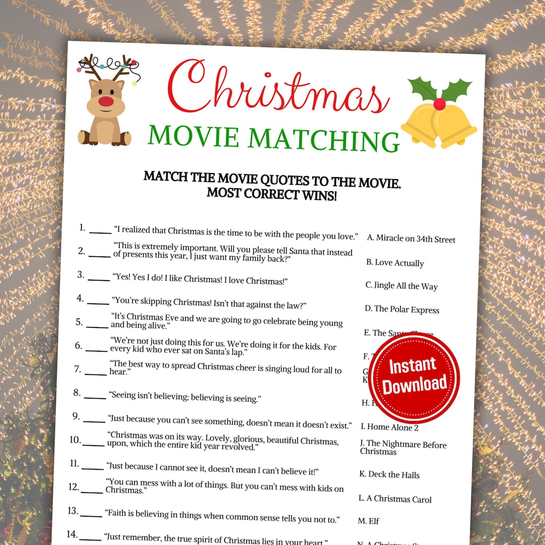 Christmas Movie Matching Game | Christmas Movie Quote Match Game ...