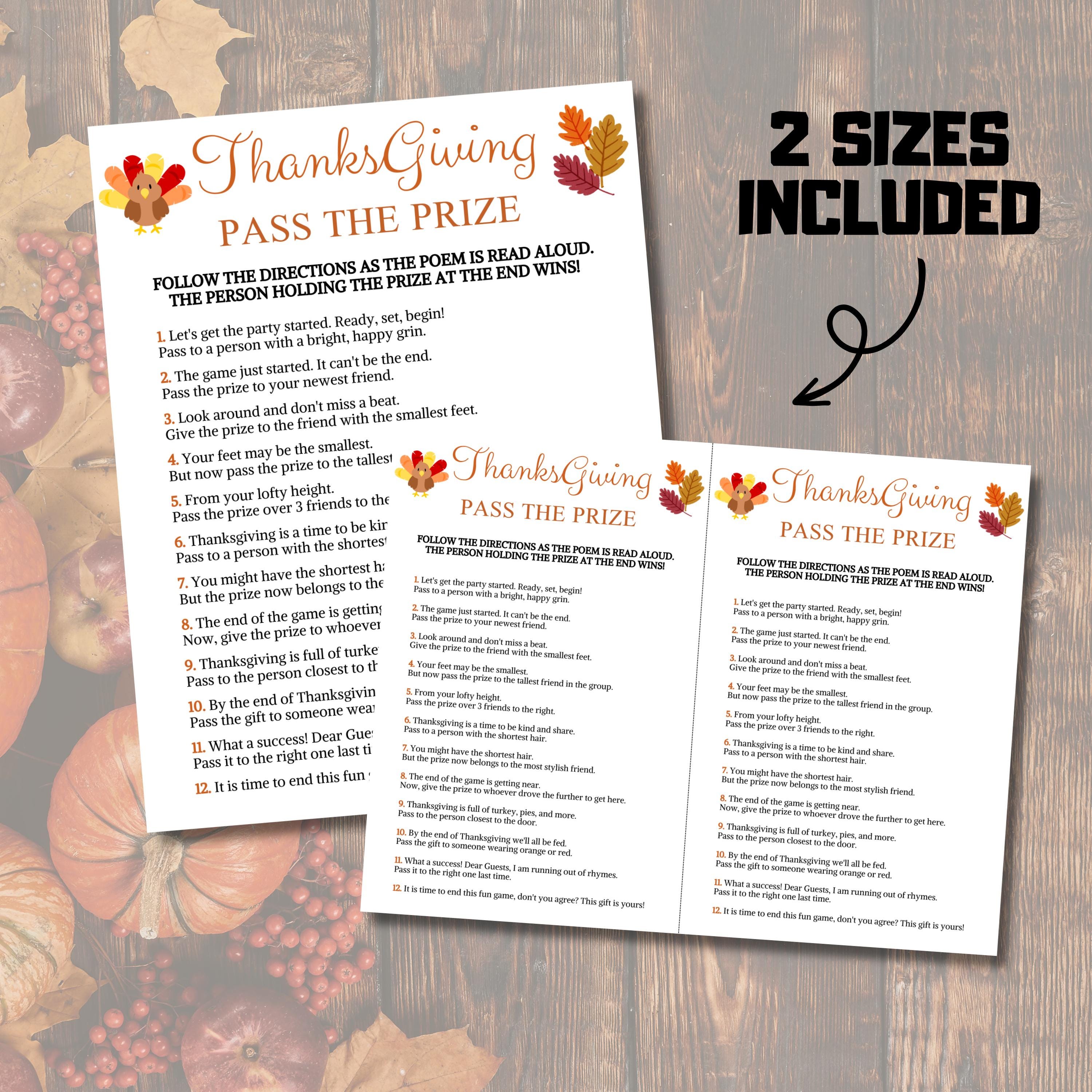 Thanksgiving Pass the Prize Game | Friendsgiving Pass the Gift Game ...