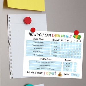Editable Kids Chore Chart for Earning Money Cool Color Tone | Editable ...