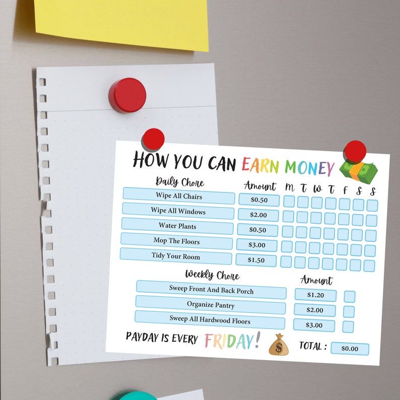 Editable Kids Chore Chart for Earning Money Cool Color Tone Editable ...