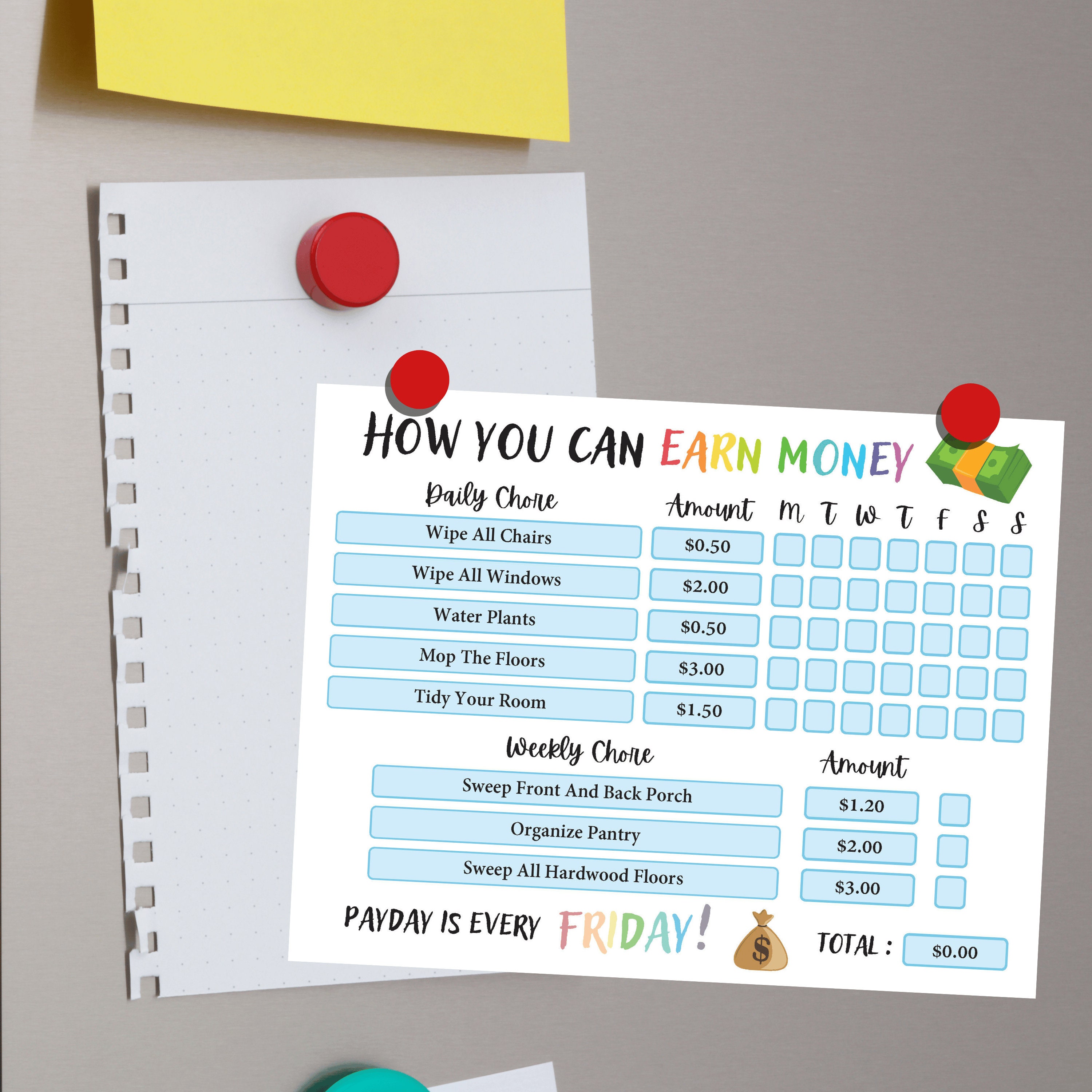 Editable Kids Chore Chart for Earning Money Cool Color Tone Editable ...