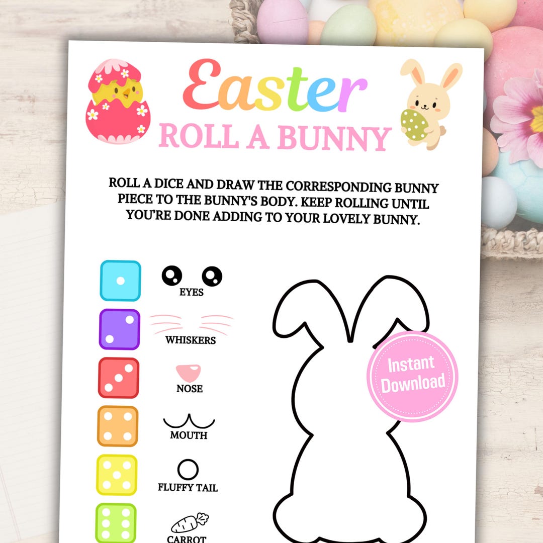 Easter Roll A Bunny Game | Printable Easter Party Cute Bunny Game for ...
