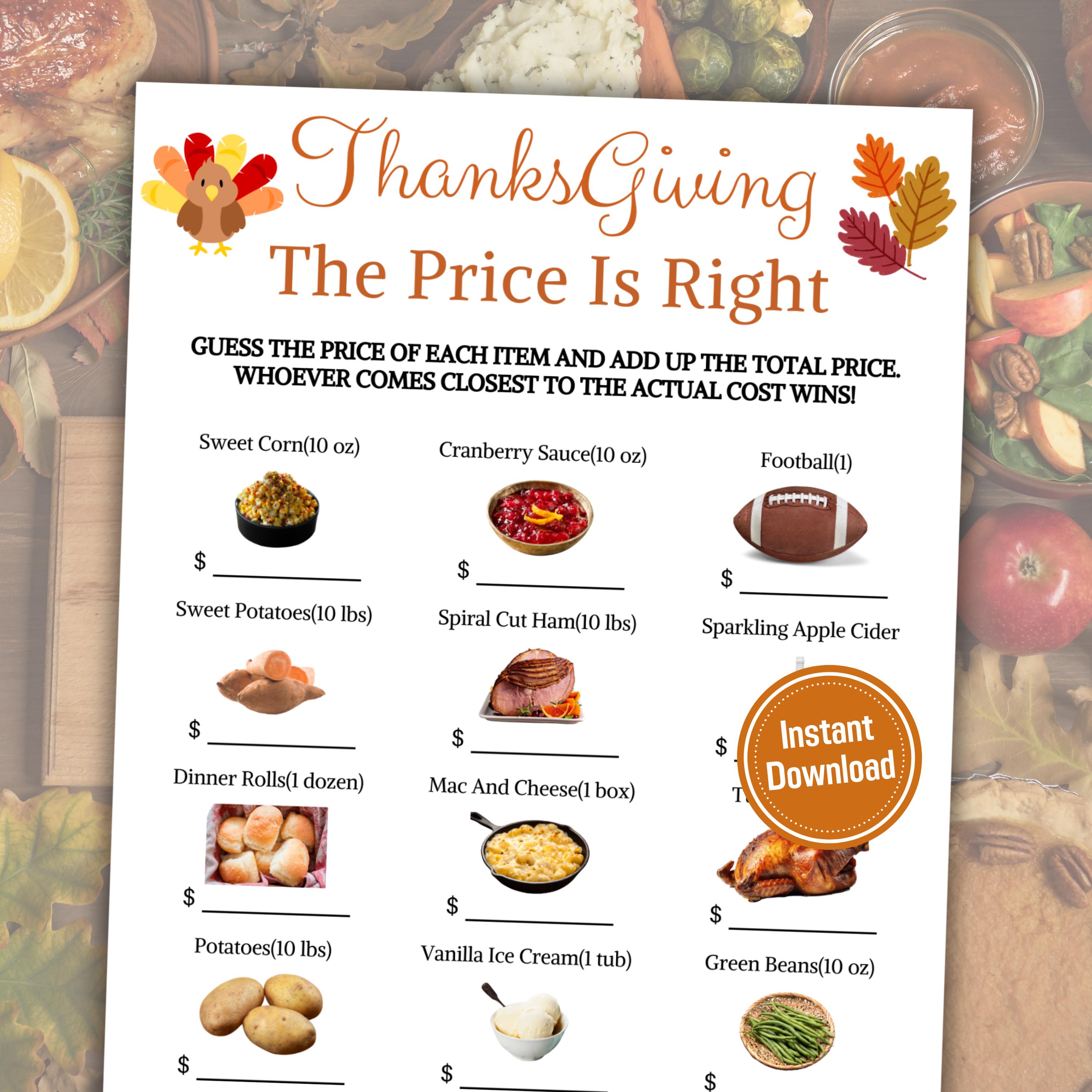 Thanksgiving Dinner Guess Price Game | Printable Thanksgiving the Price ...