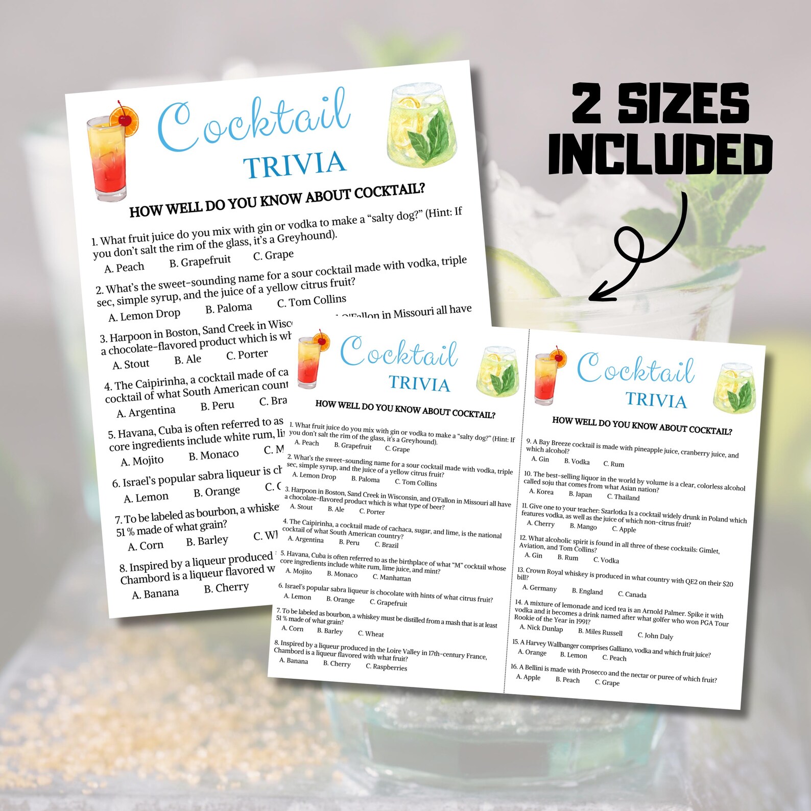 Cocktail Trivia Game | Cocktail Knowledge Quiz Game | Printable ...
