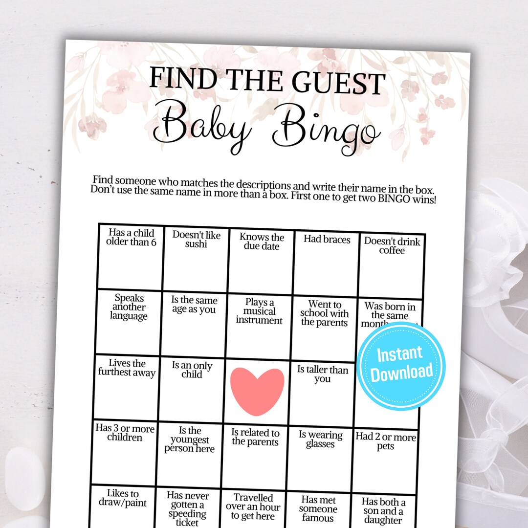 Baby Shower Baby Bingo Game | Find the Guest | Baby Shower Icebreaker ...