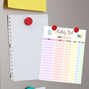 Monthly Bill Payment Tracker Rainbow Color, Expense Tracker, Editable ...