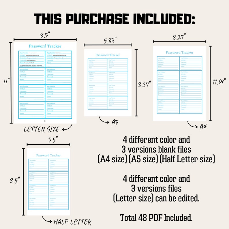 Editable Password Tracker Printable Cool Color Tone, Password Organizer ...