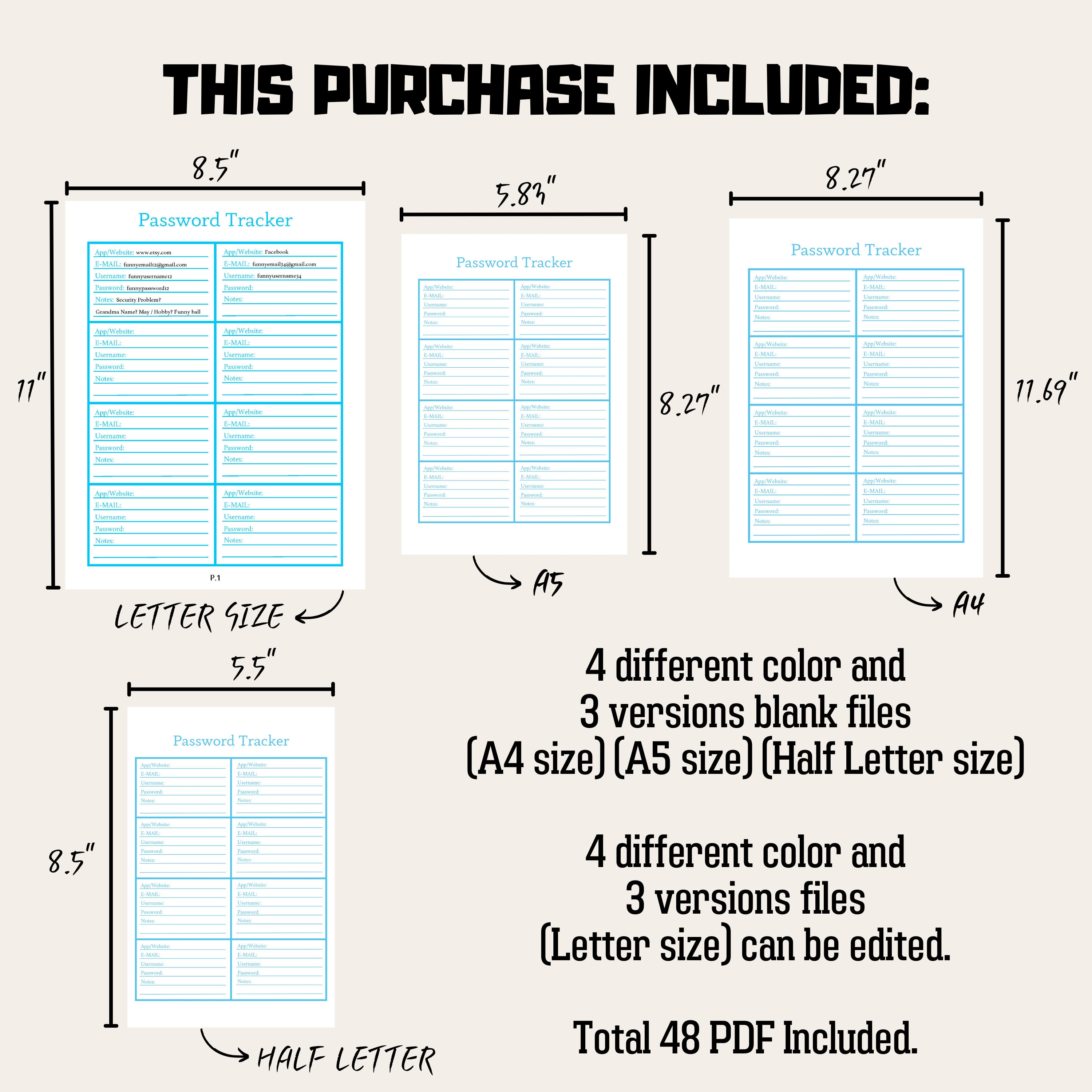 Editable Password Tracker Printable Cool Color Tone, Password Organizer ...