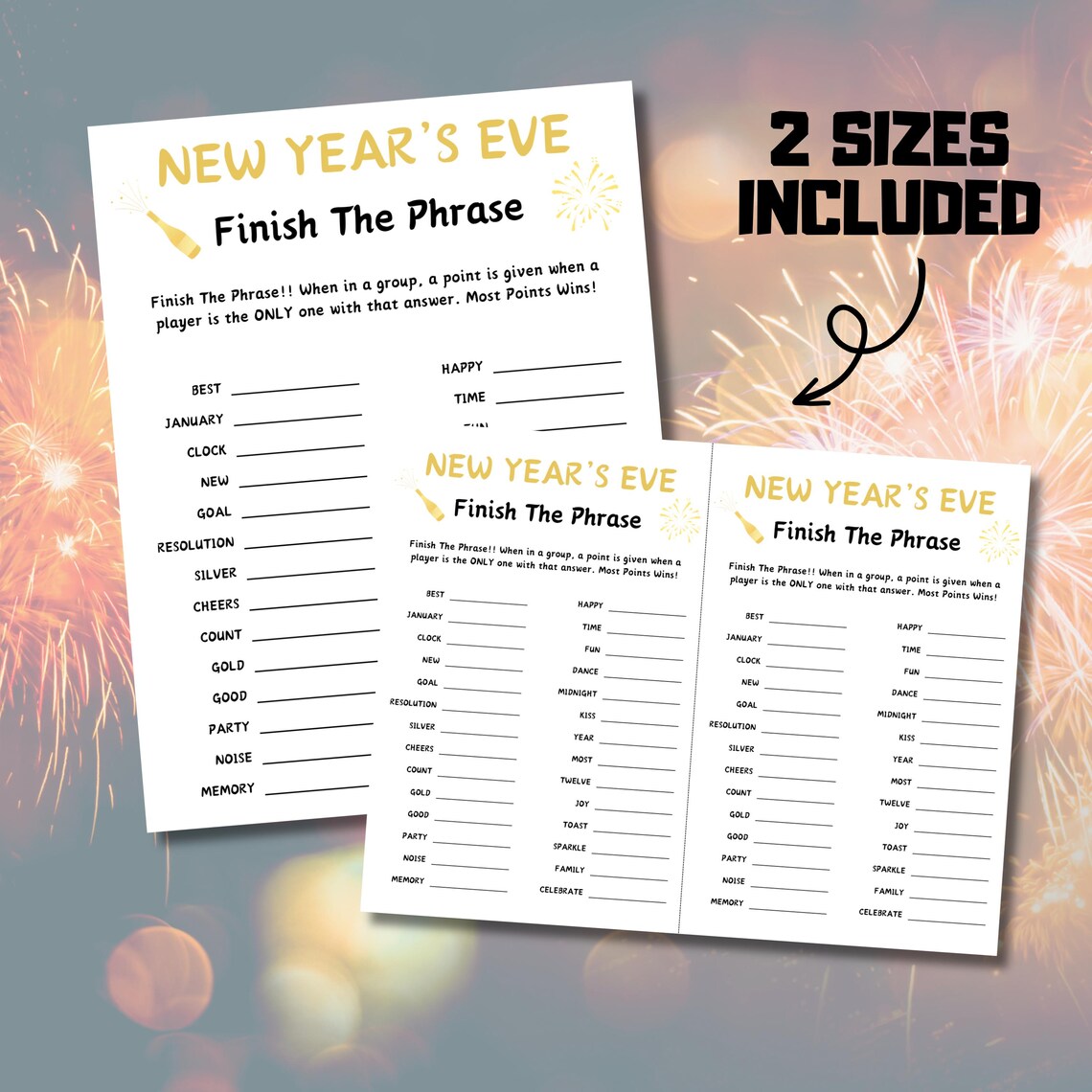 New Year's Eve Finish the Phrase Game | New Years Think Fast Game ...
