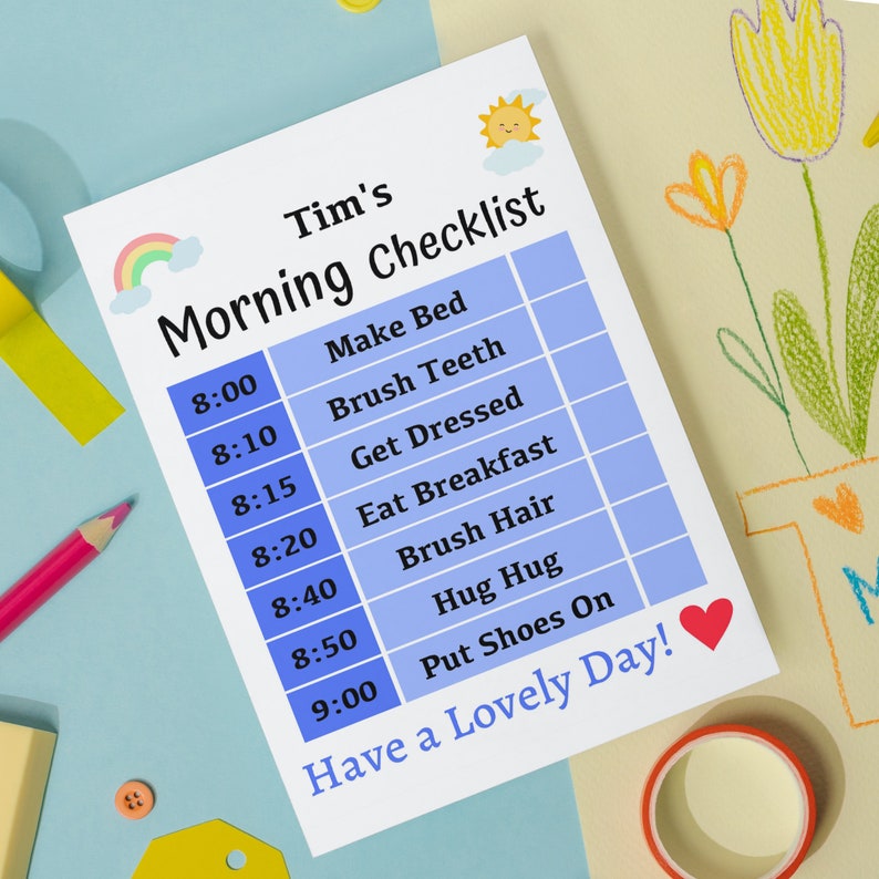 Editable Kids Morning/bedtime Checklist Cool Color Tone Kids Daily ...