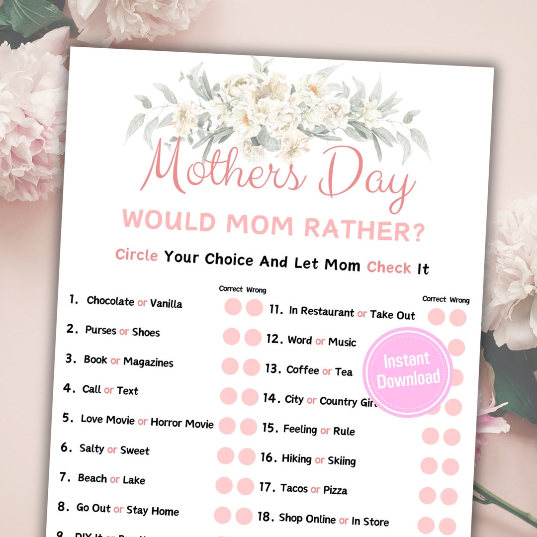 Mothers Day Would Mom Rather Game | Would She Rather Game | Mothers ...