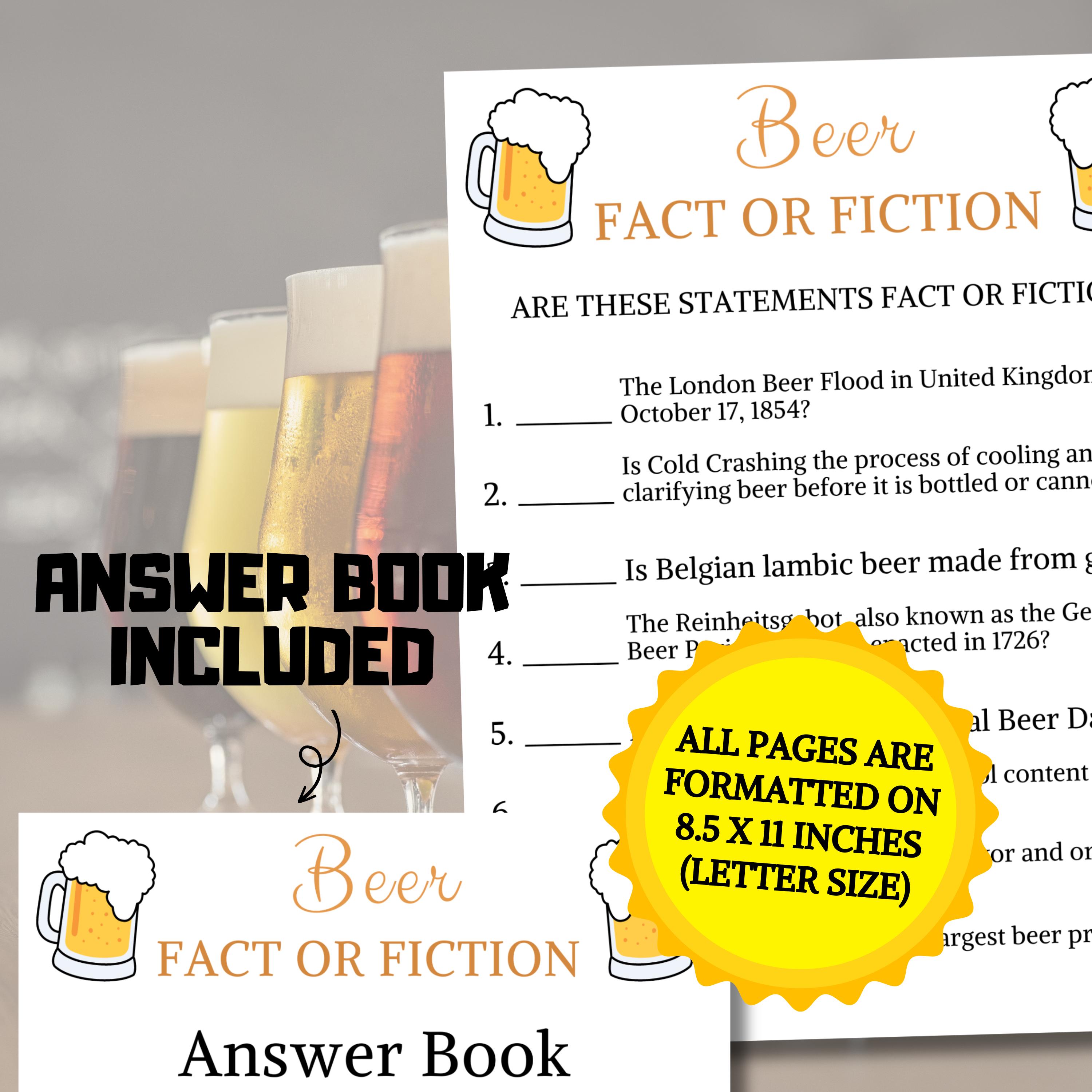 Beer Fact or Fiction Game | Printable Beer Trivia True or False Game ...