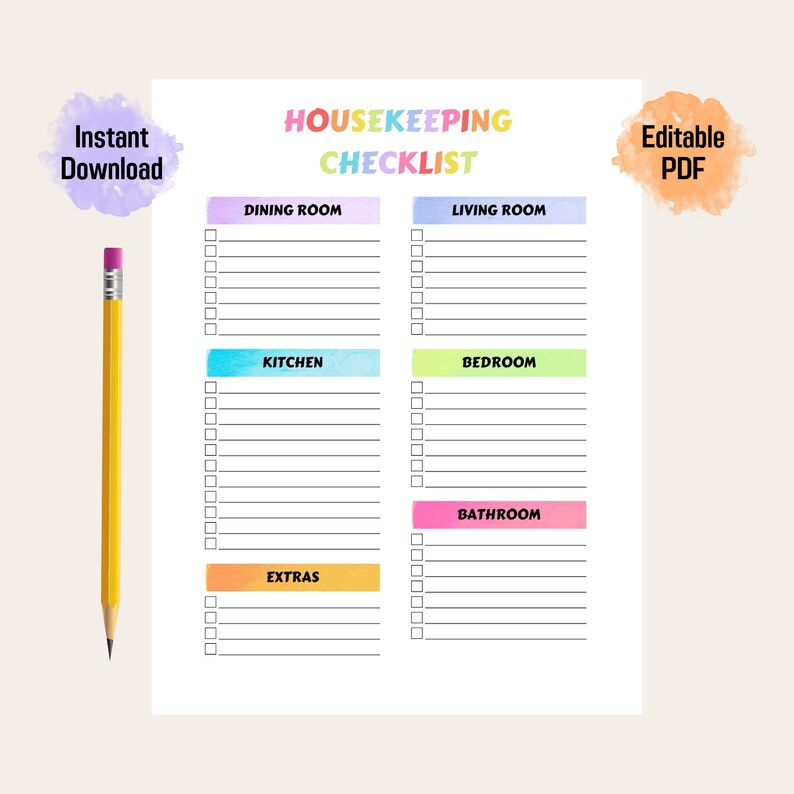Editable Airbnb Housekeeping Checklist Rainbow Color Printable - Etsy